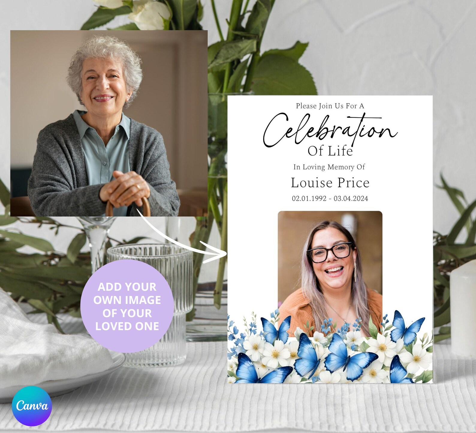 Blue Butterfly Funeral Invite, Butterfly Funeral Program, Blue Memorial ...