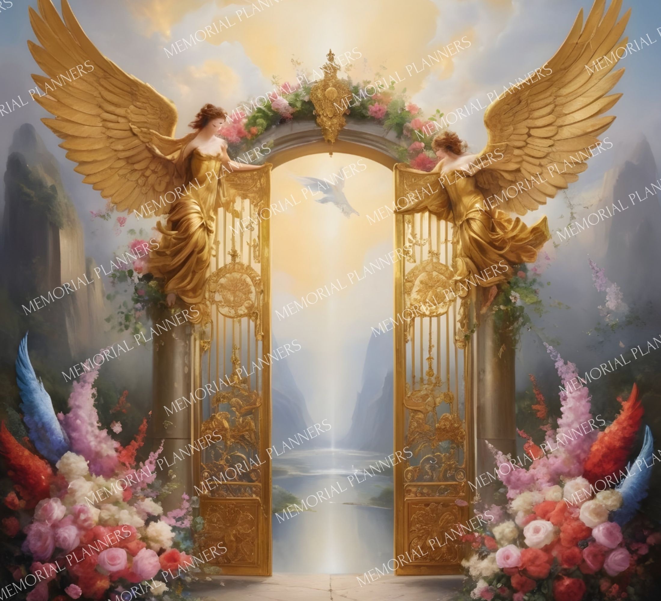 Gold Angels Heaven Background With Gold Gates Png, Memorial Service PNG ...