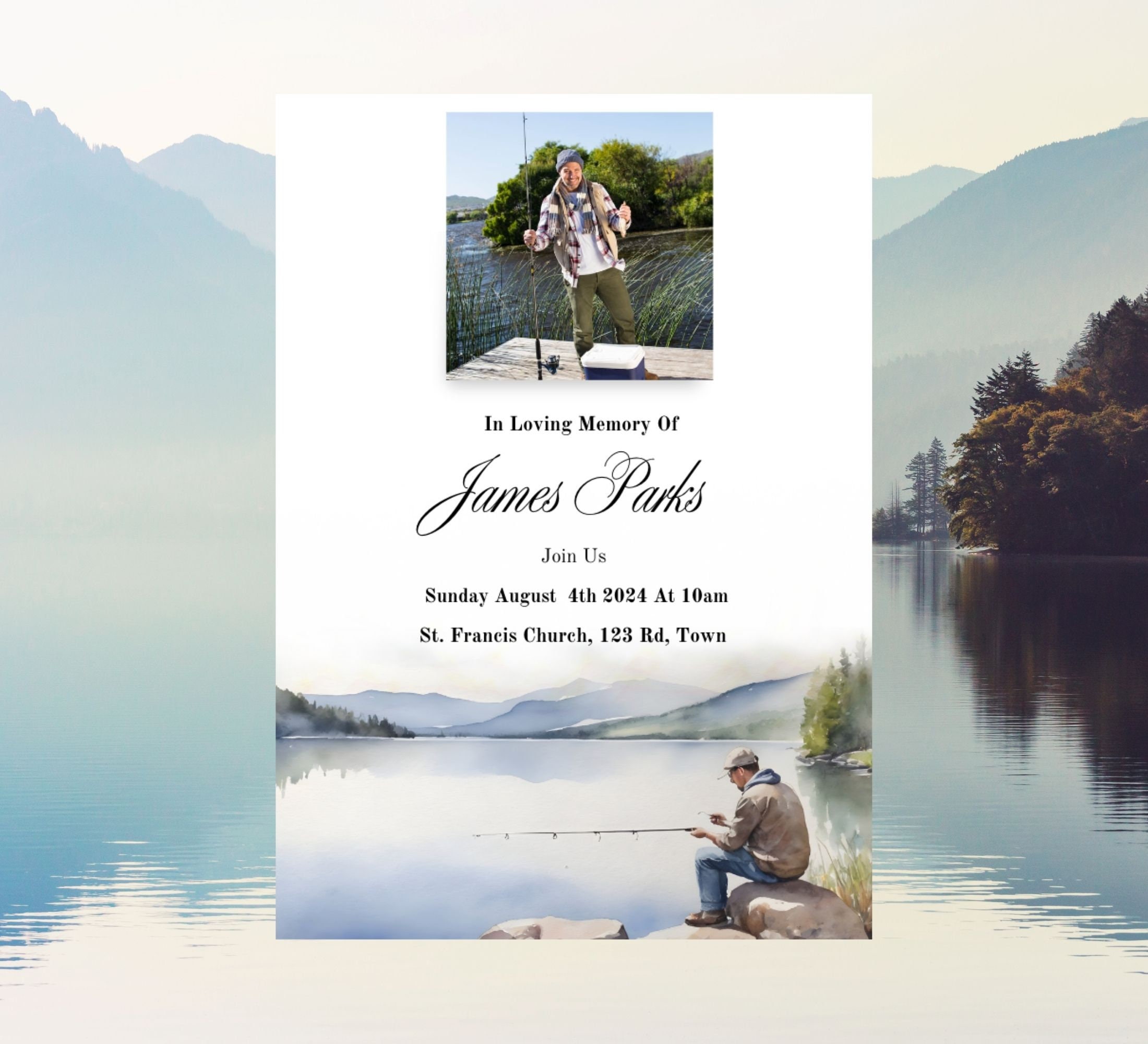 Fishermans Funeral Invite, Fishing Funeral Program, Funeral Invitation ...