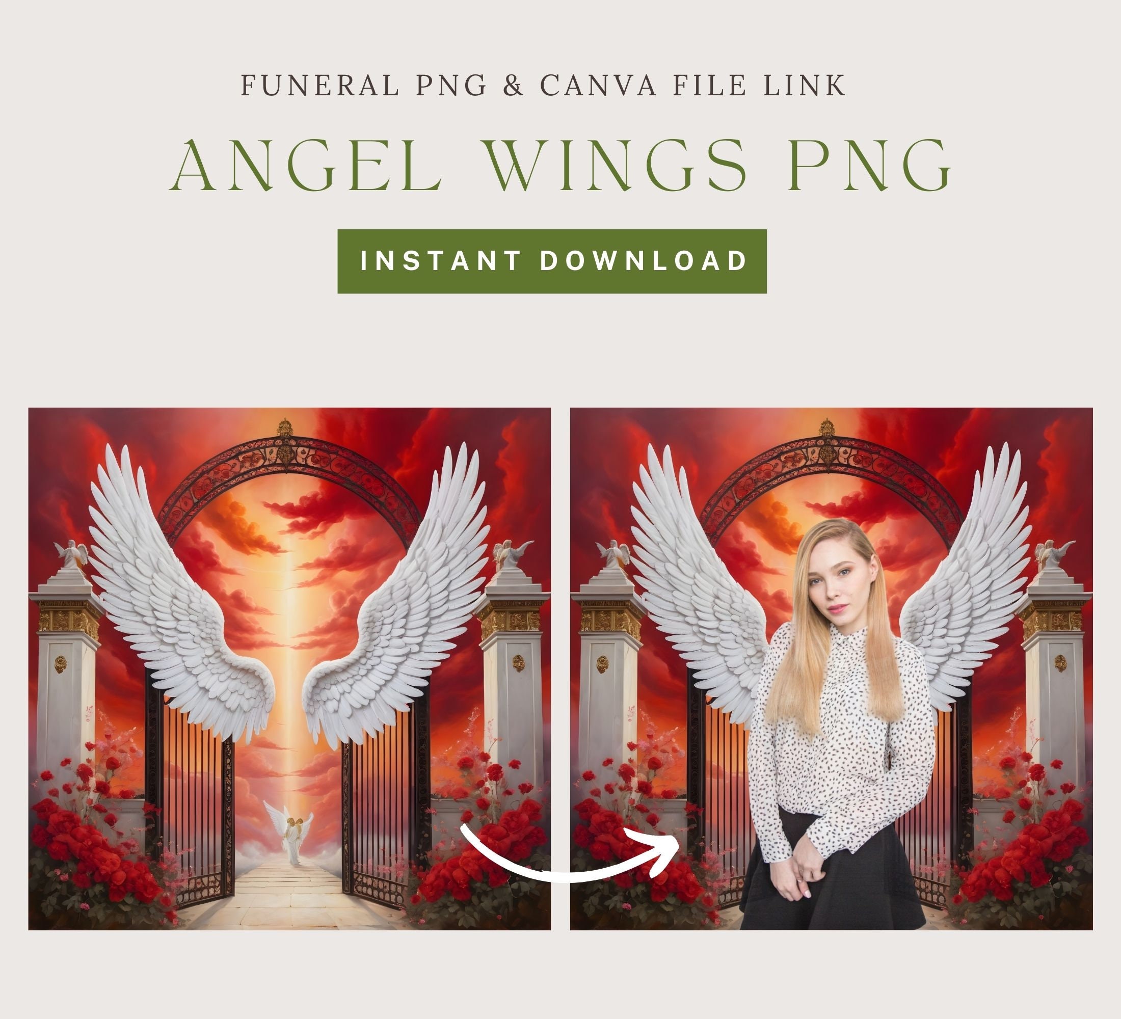 Red Floral Heaven Background With Gold Gates Png, Memorial Service PNG ...