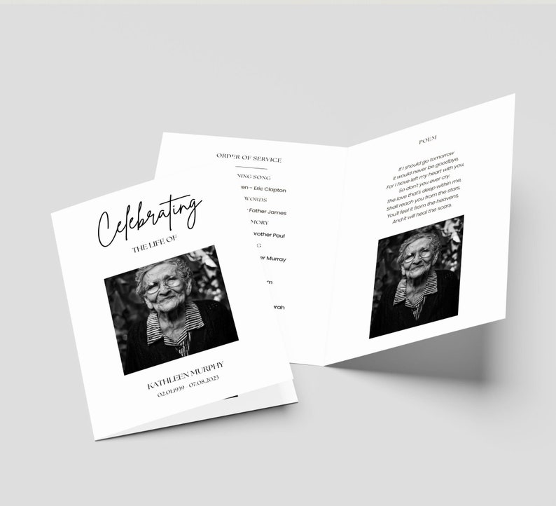 Funeral Program Template, Funeral Program Template for Woman, Bifold ...