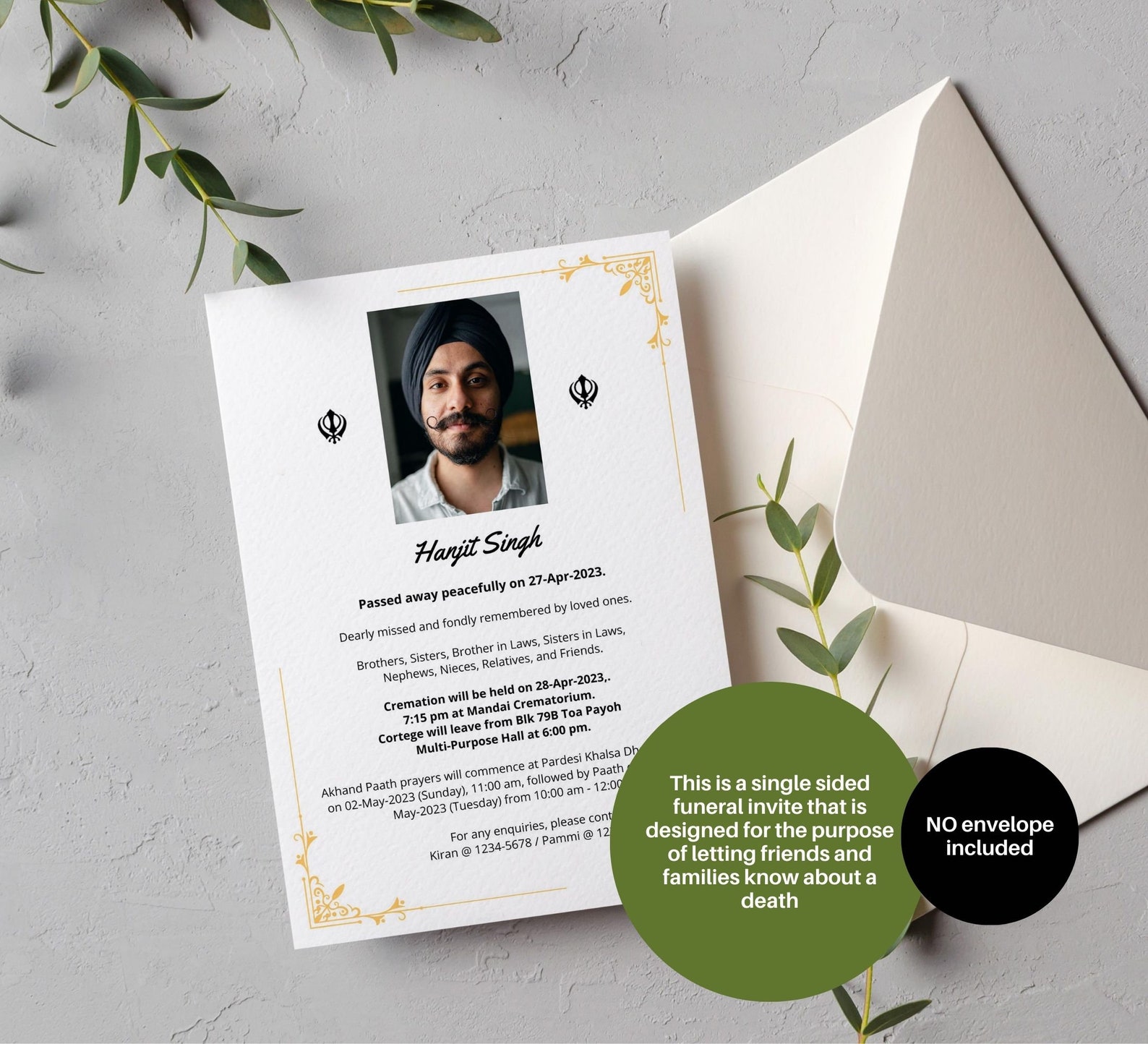 Printable Sikh Funeral Invite Canva, Funeral Invitation, Memorial ...