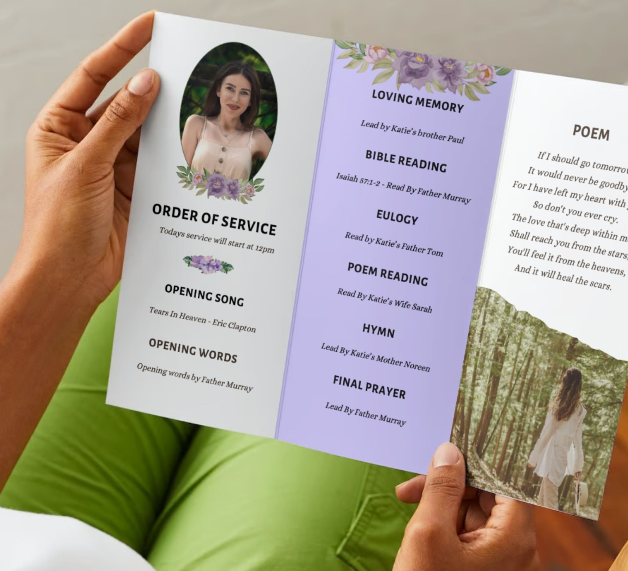 Funeral Order of Service, Purple Order of Service Template, Order of ...