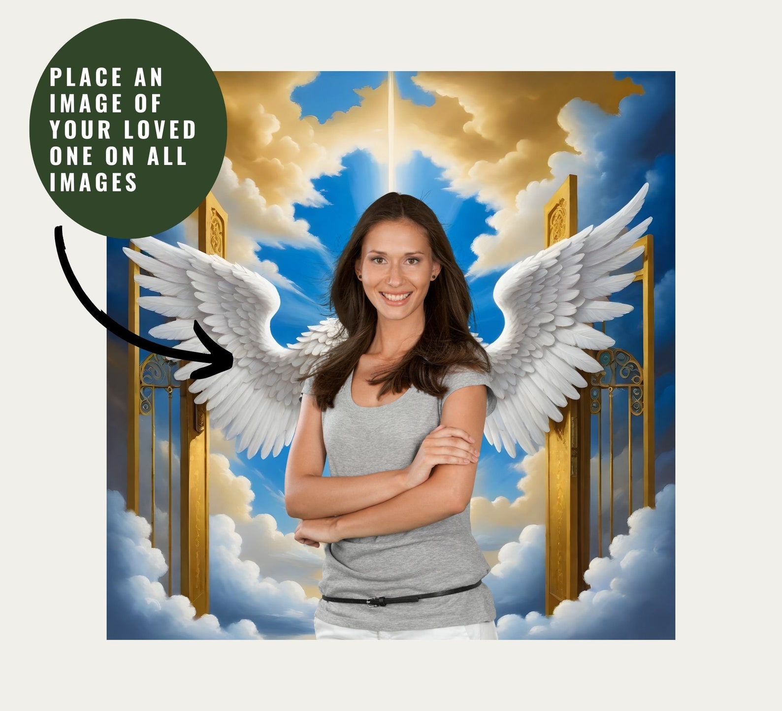 Blue Heaven Background With Gold Gate Png, Memorial Service PNG, Blue ...