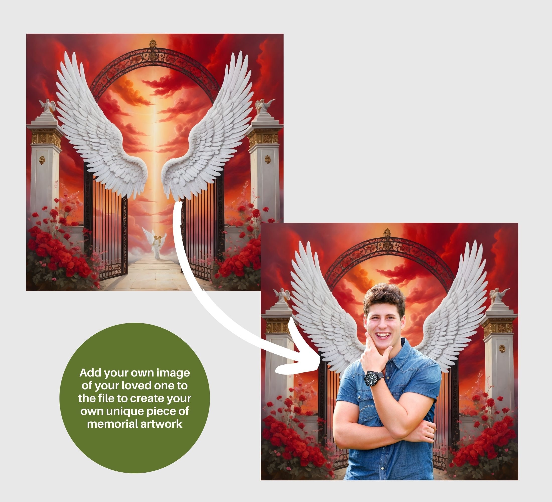 Red Floral Heaven Background With Gold Gates Png, Memorial Service PNG ...