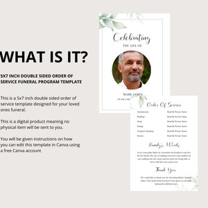 Double Sided Funeral Program Template, Greenery Memorial Program ...