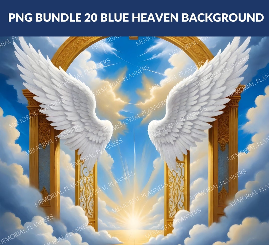 Blue Heaven Background With Gold Gate Png, Memorial Service PNG, Blue ...