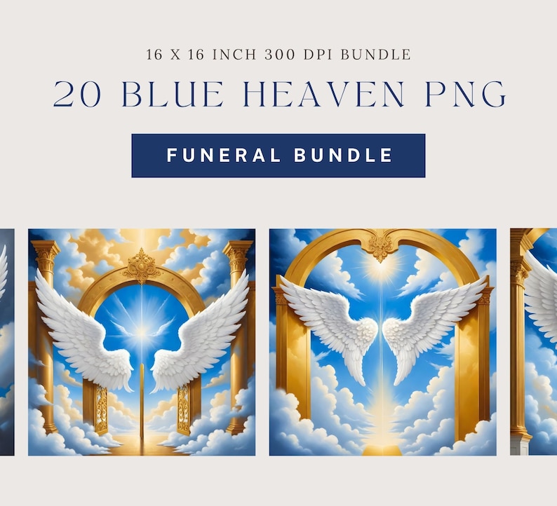 Blue Heaven Background With Gold Gate Png, Memorial Service PNG, Blue ...