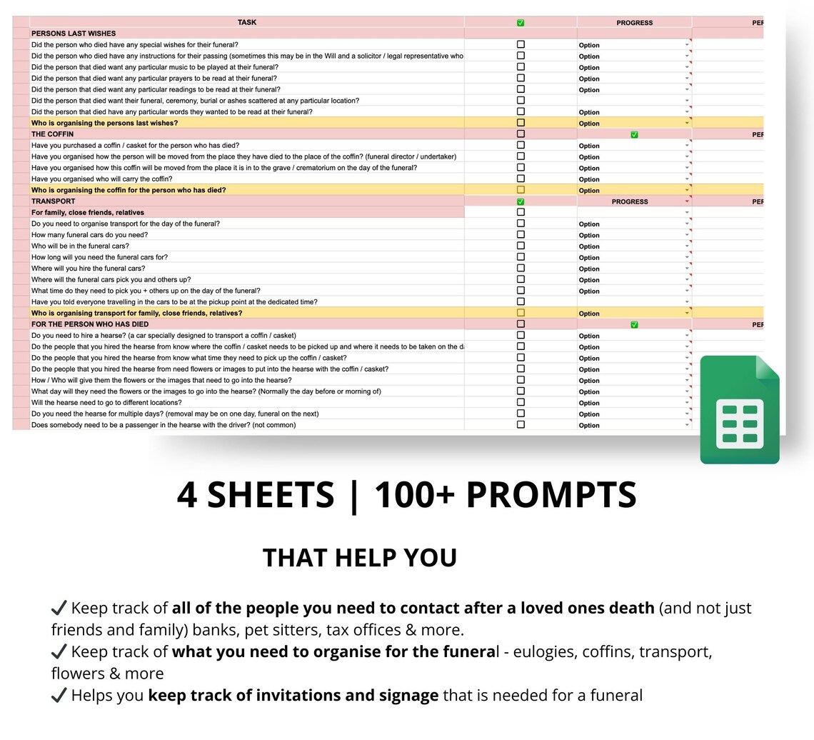 Funeral Planner, Funeral Checklist, Funeral Organiser, Funeral Plan ...