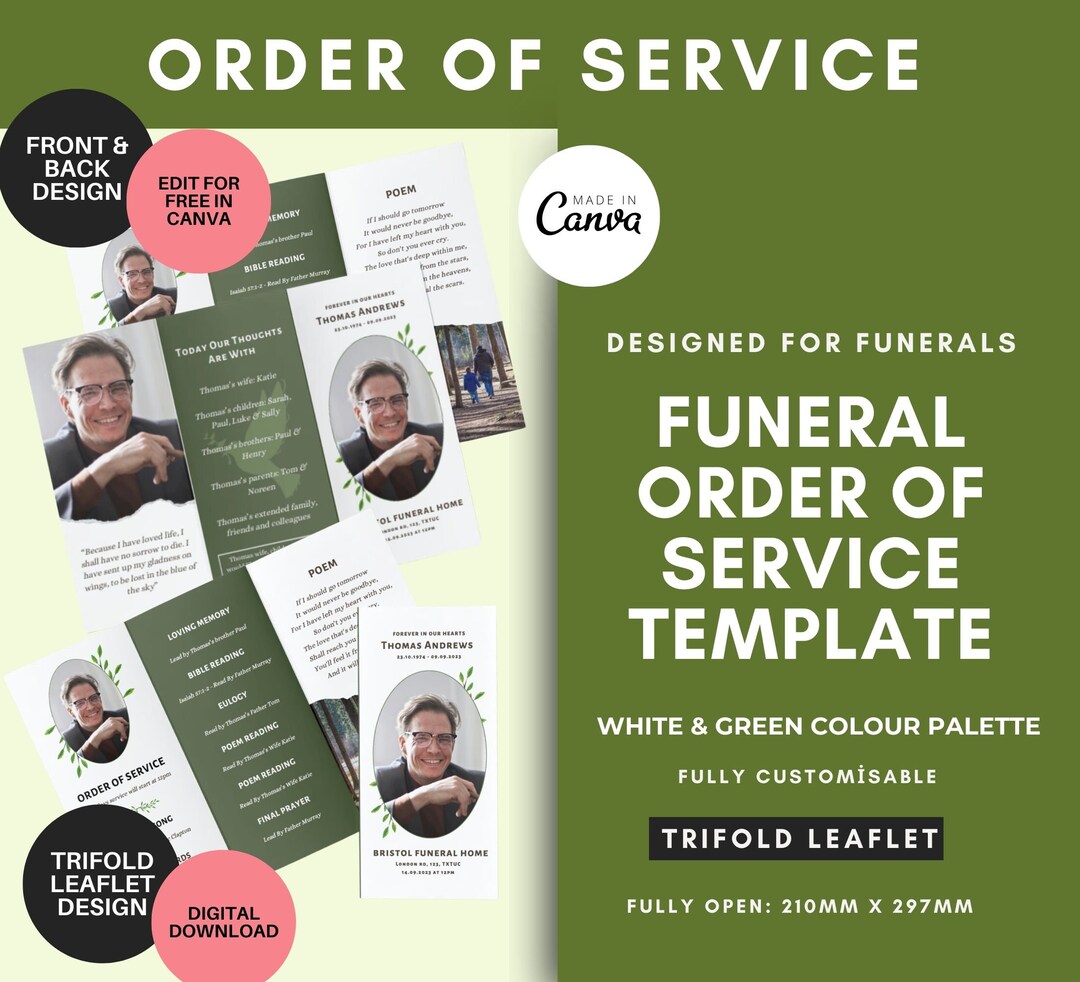 Funeral Order of Service, Order of Service Template, Order of Service ...