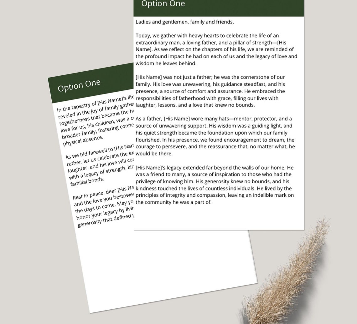 Funeral Eulogy for Loss of Father, Eulogy Speech, Funeral Speech ...
