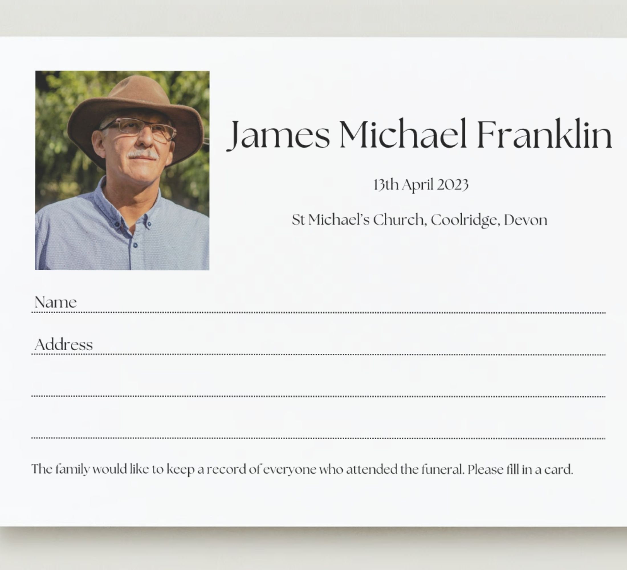 Funeral Attendance Cards, Funeral Attendees, Minimalistic Attendance ...