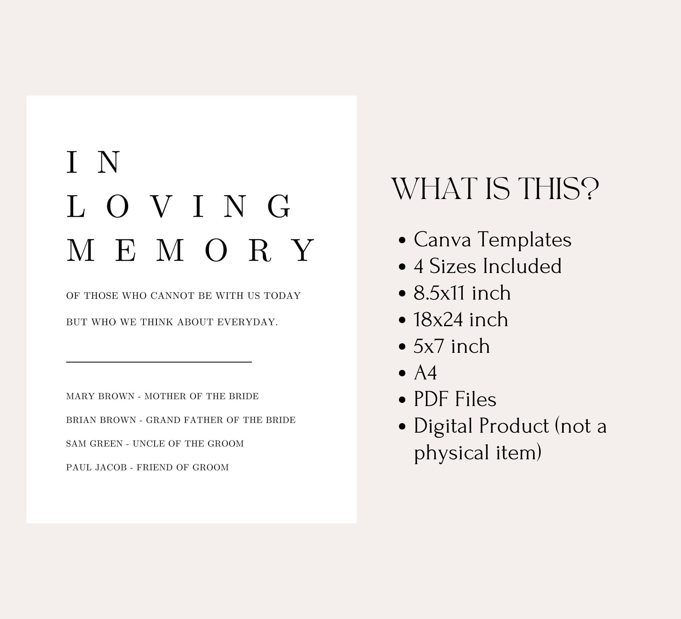 Minimalistic in Loving Memory Sign Canva Template, Custom Name Memory ...