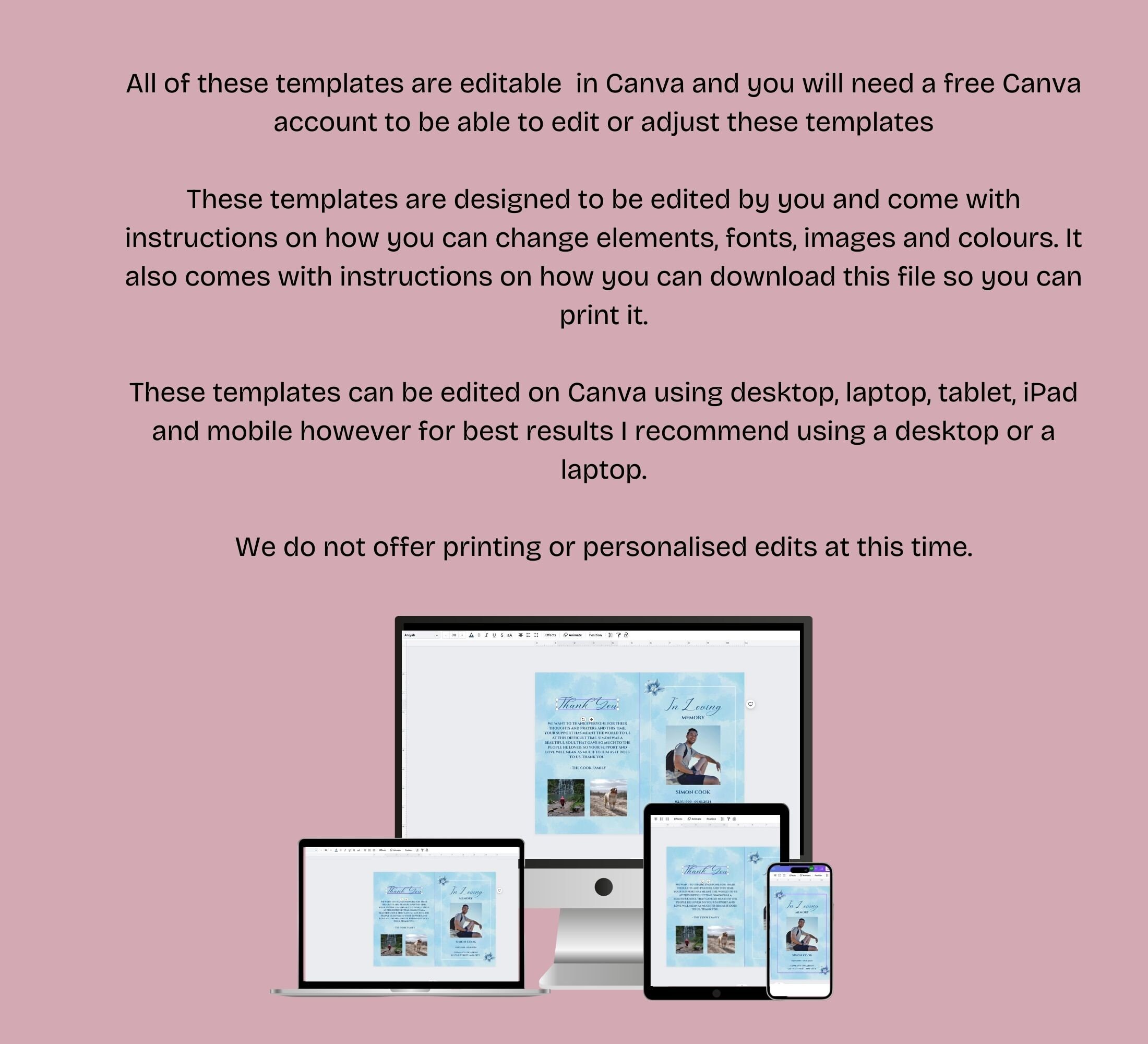 Pink Flower Funeral Template, Funeral Brochure, Pink Printable Obituary ...