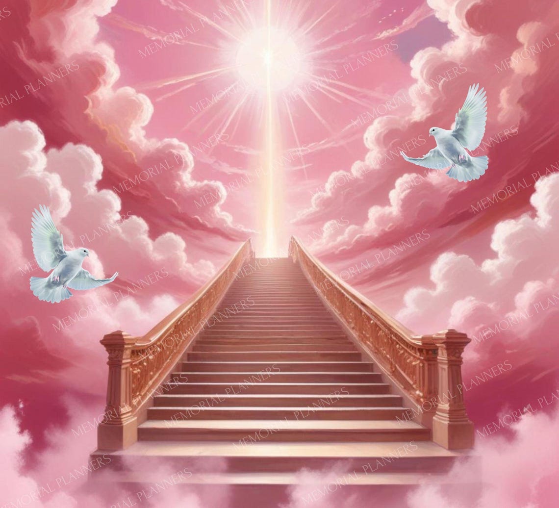 Pink Heaven & White Doves, in Loving Memory PNG, Memorial Background ...