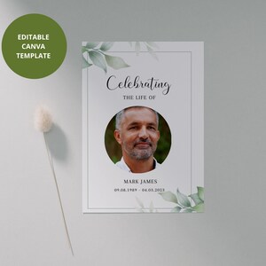 Double Sided Funeral Program Template, Greenery Memorial Program ...