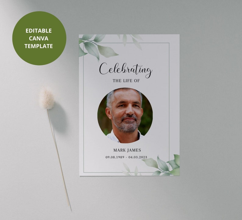 Double Sided Funeral Program Template, Greenery Memorial Program ...