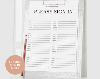 Funeral Sign in Sheet, Printable Funeral Guest Book Insert, Printable ...