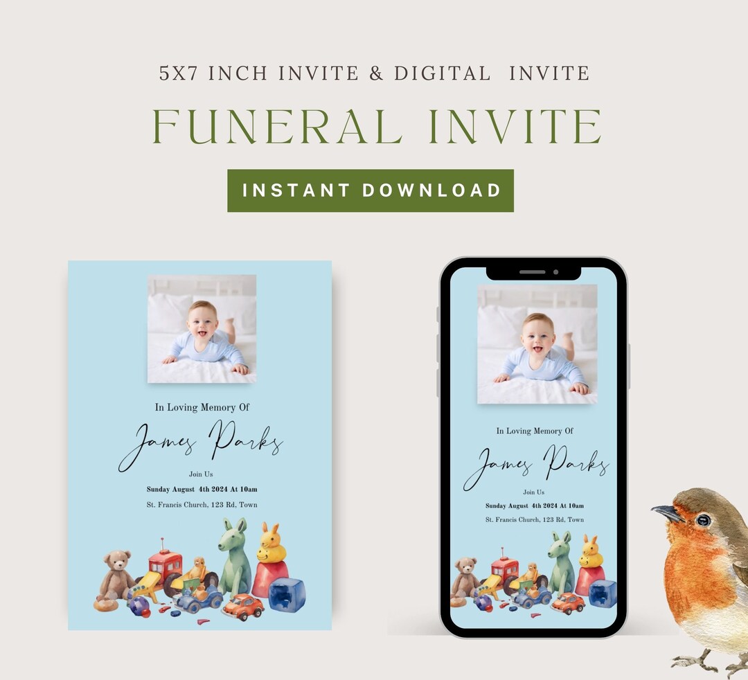 Blue Baby Funeral Invite, Loss of A Child, Loss of Son, Digital Funeral ...