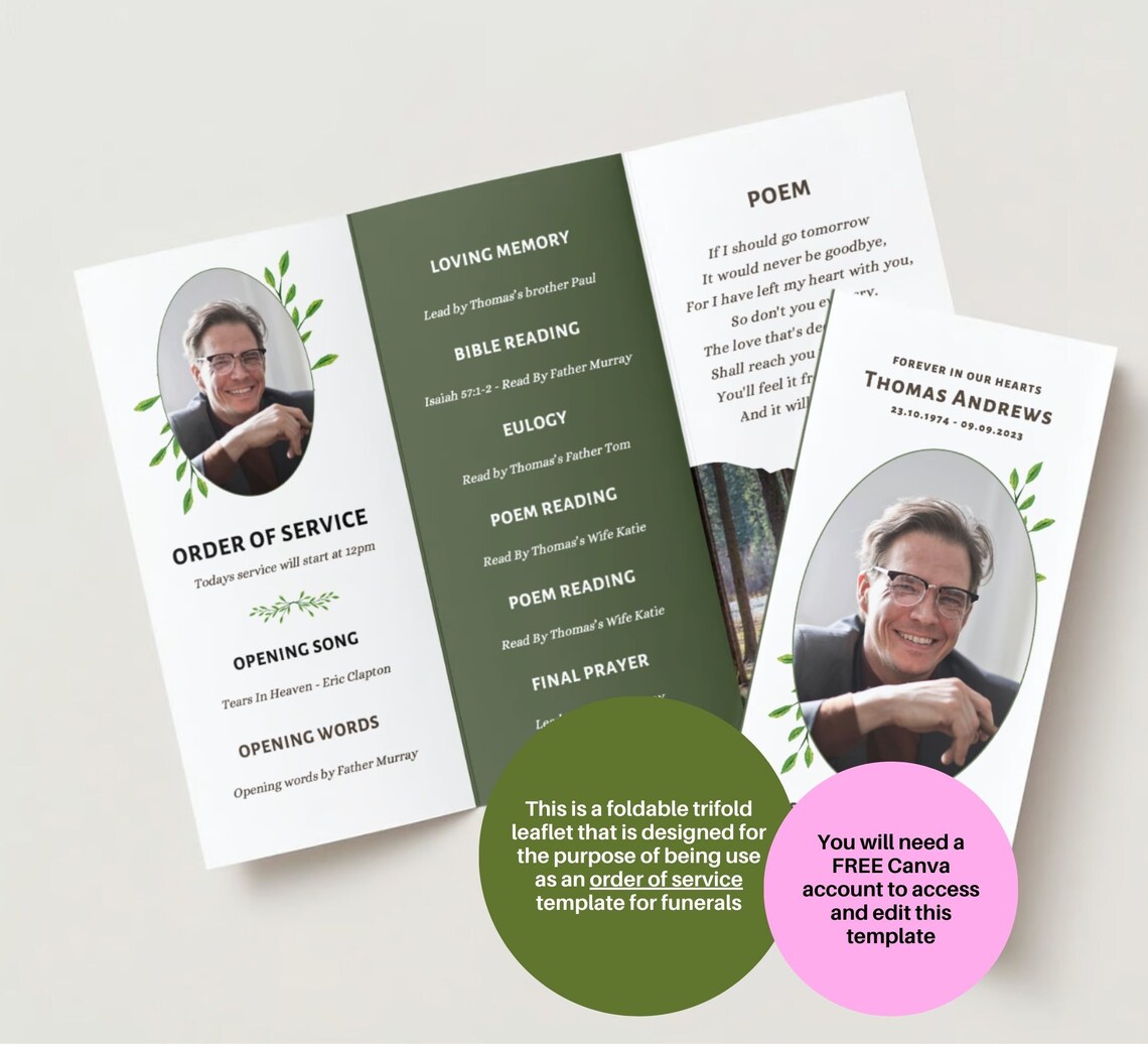 Funeral Order of Service, Order of Service Template, Order of Service ...