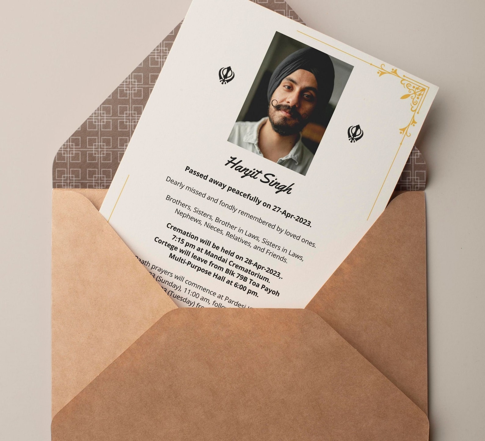 Printable Sikh Funeral Invite Canva, Funeral Invitation, Memorial ...