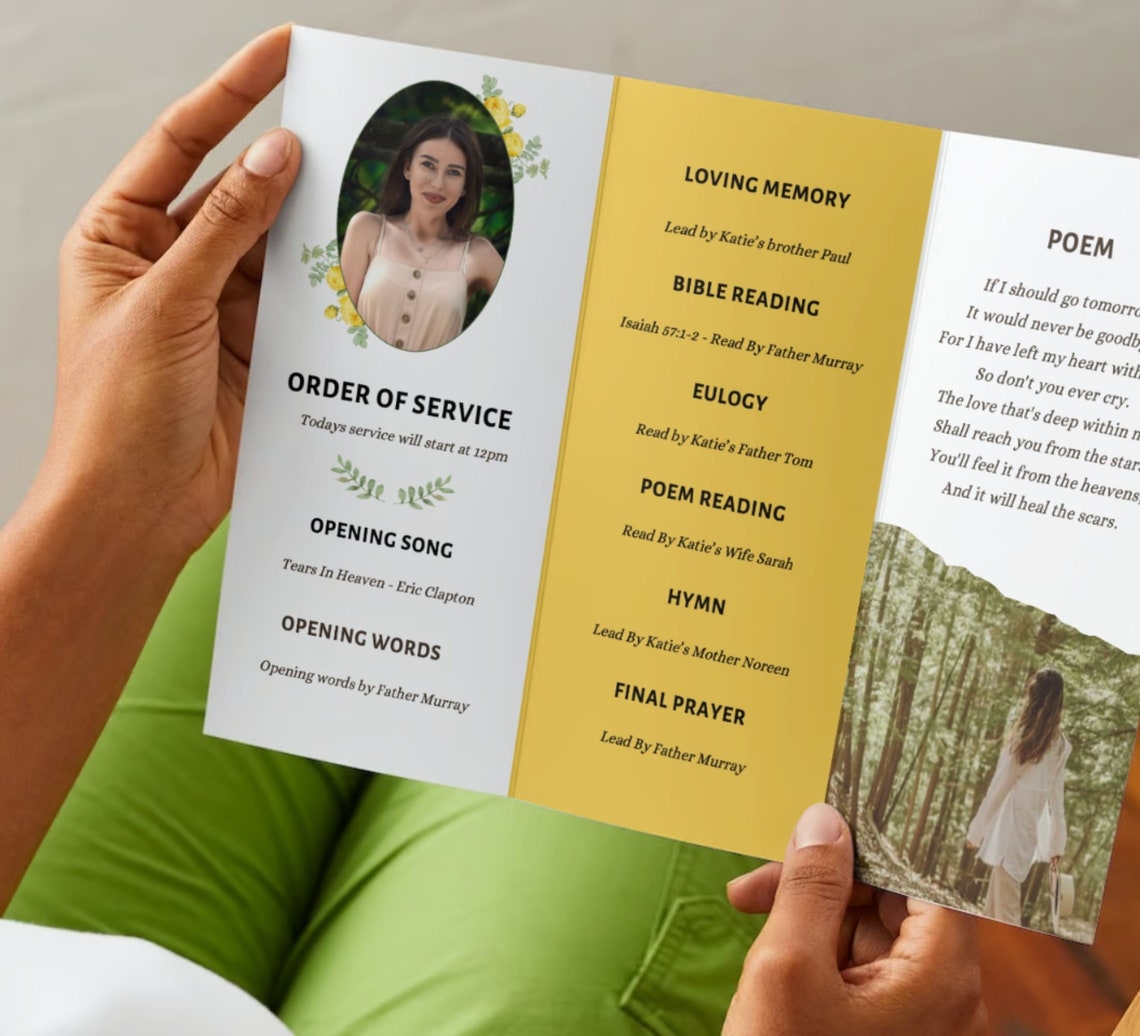 Funeral Order of Service, Yellow Order of Service Template, Order of ...