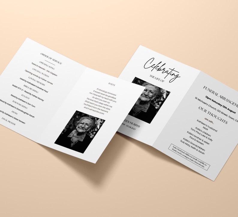 Funeral Program Template, Funeral Program Template for Woman, Bifold ...
