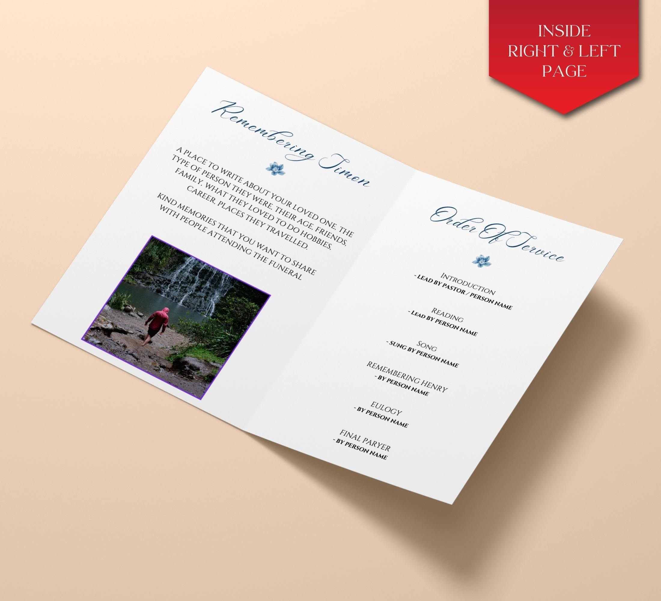 Blue Funeral Program Template, Instant Download, Obituary Template Sky ...