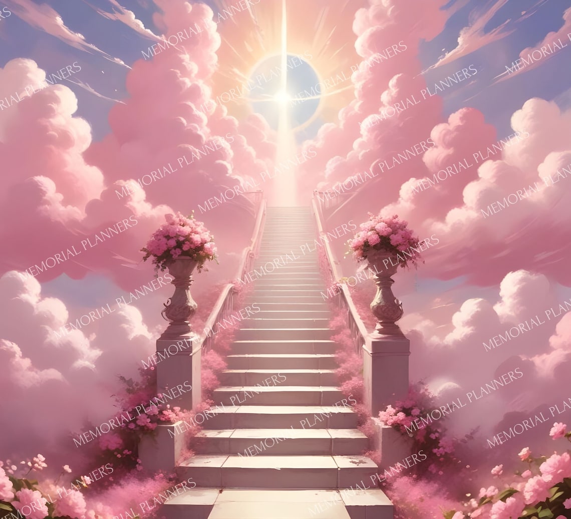 Pink Heaven Background With Stairs to Heaven Png, Memorial Service PNG ...