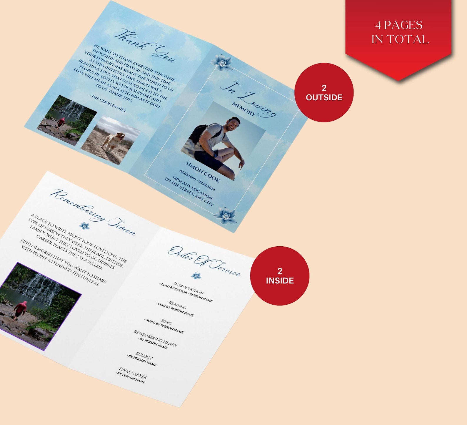 Blue Funeral Program Template, Instant Download, Obituary Template Sky ...