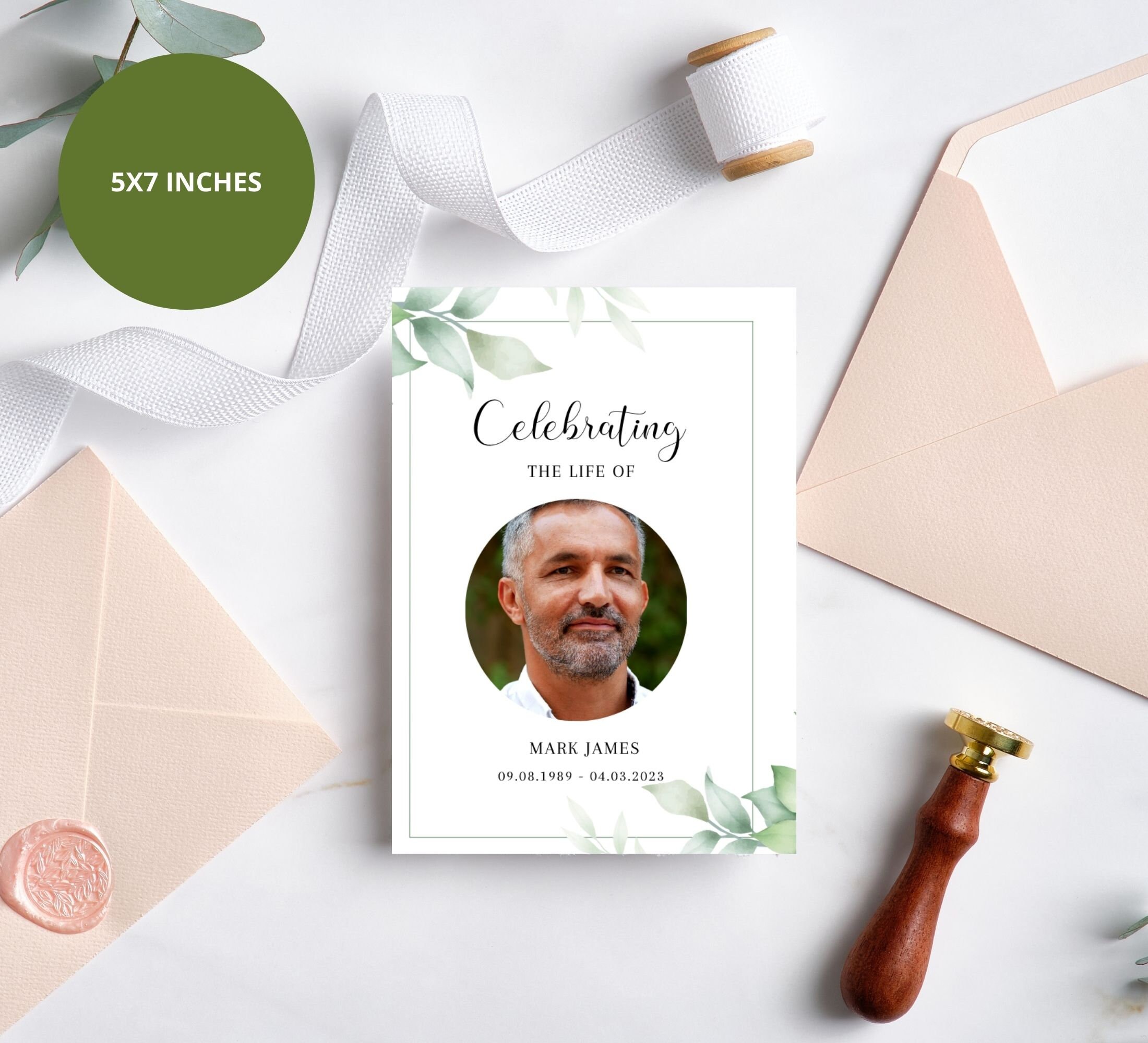 Double Sided Funeral Program Template, Greenery Memorial Program ...