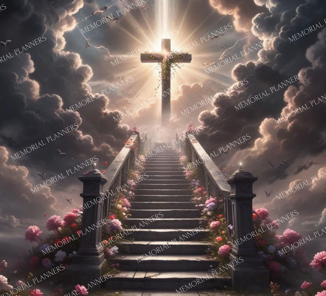 Heaven Background With Stairs & Holy Cross Png, in Loving Memory Png ...