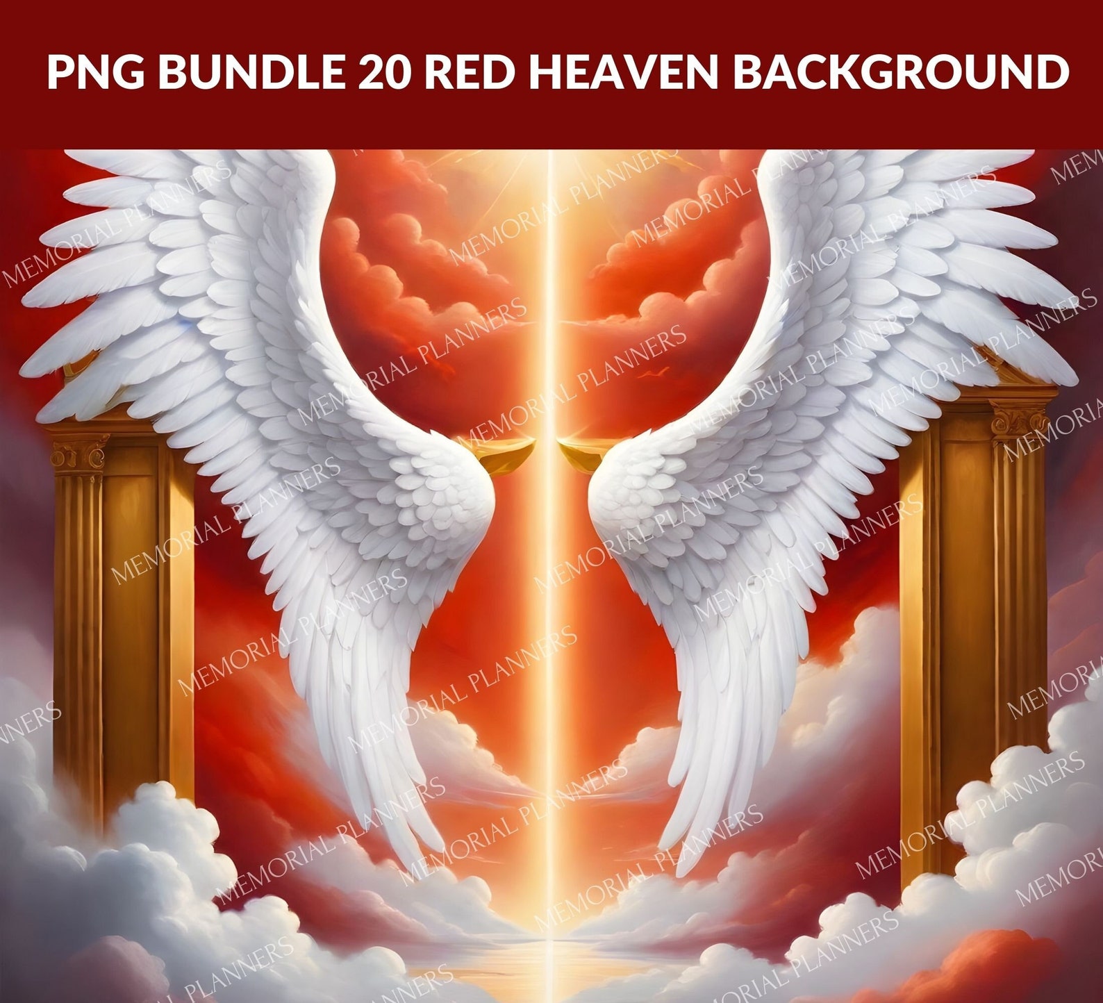 Red Heaven Background With Gold Gate Png, Memorial Service PNG, Red ...