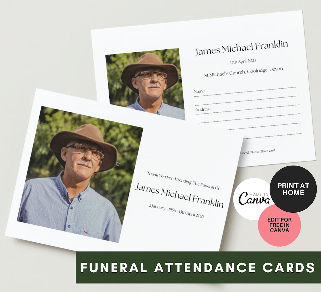 Funeral Attendance Cards, Funeral Attendees, Minimalistic Attendance ...
