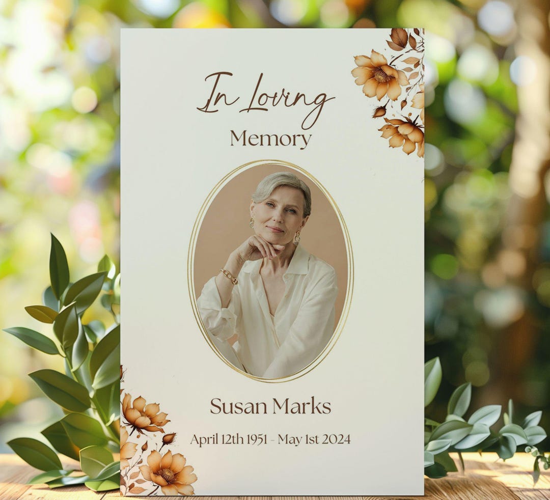 Elegant Gold Flower Funeral Invite, Double Sided Invite, Vintage, Mom ...