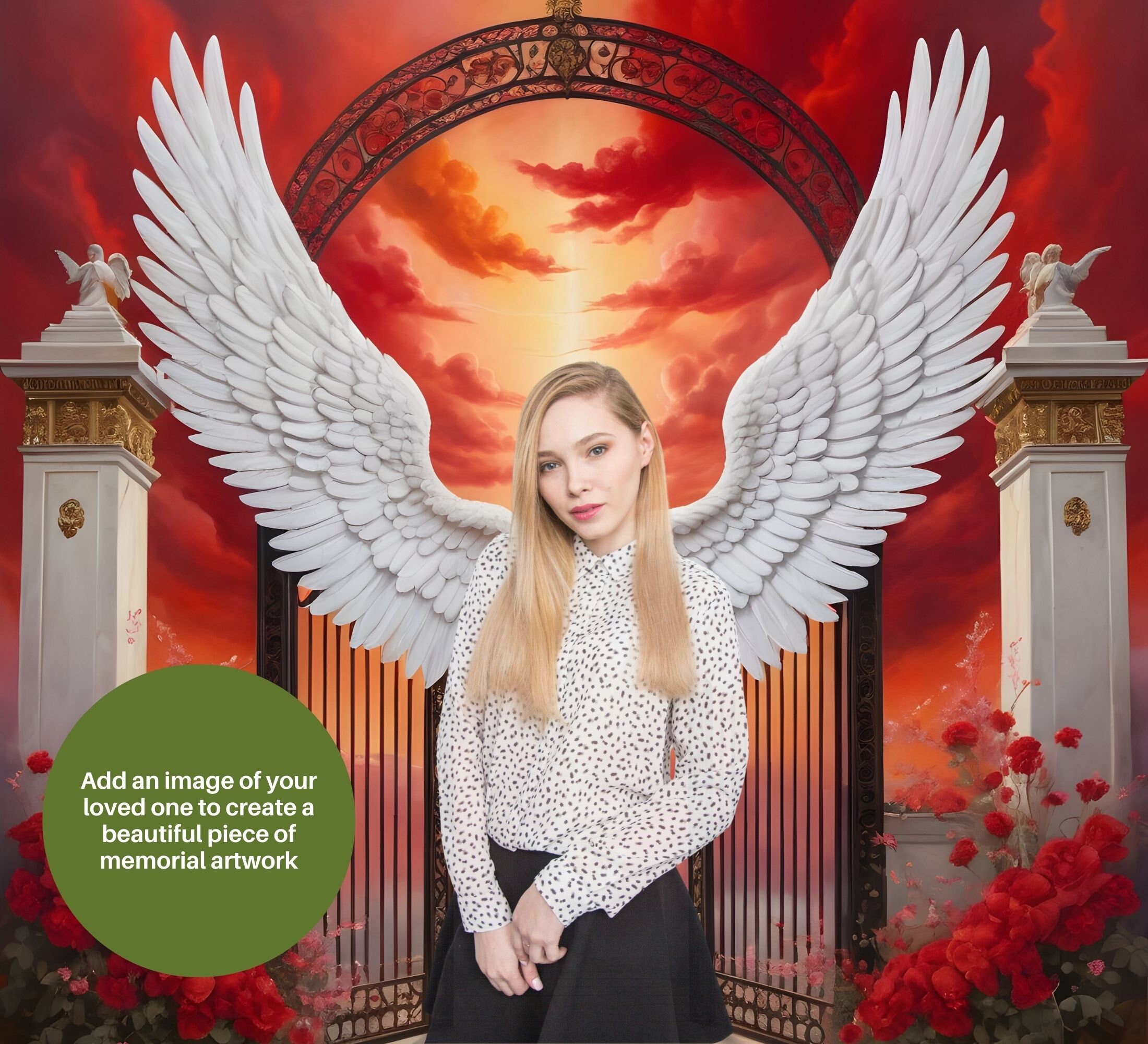 Red Floral Heaven Background With Gold Gates Png, Memorial Service PNG ...