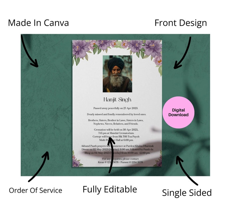 Sikh Funeral Invite, Funeral Announcement, Funeral Invitation, Memorial ...