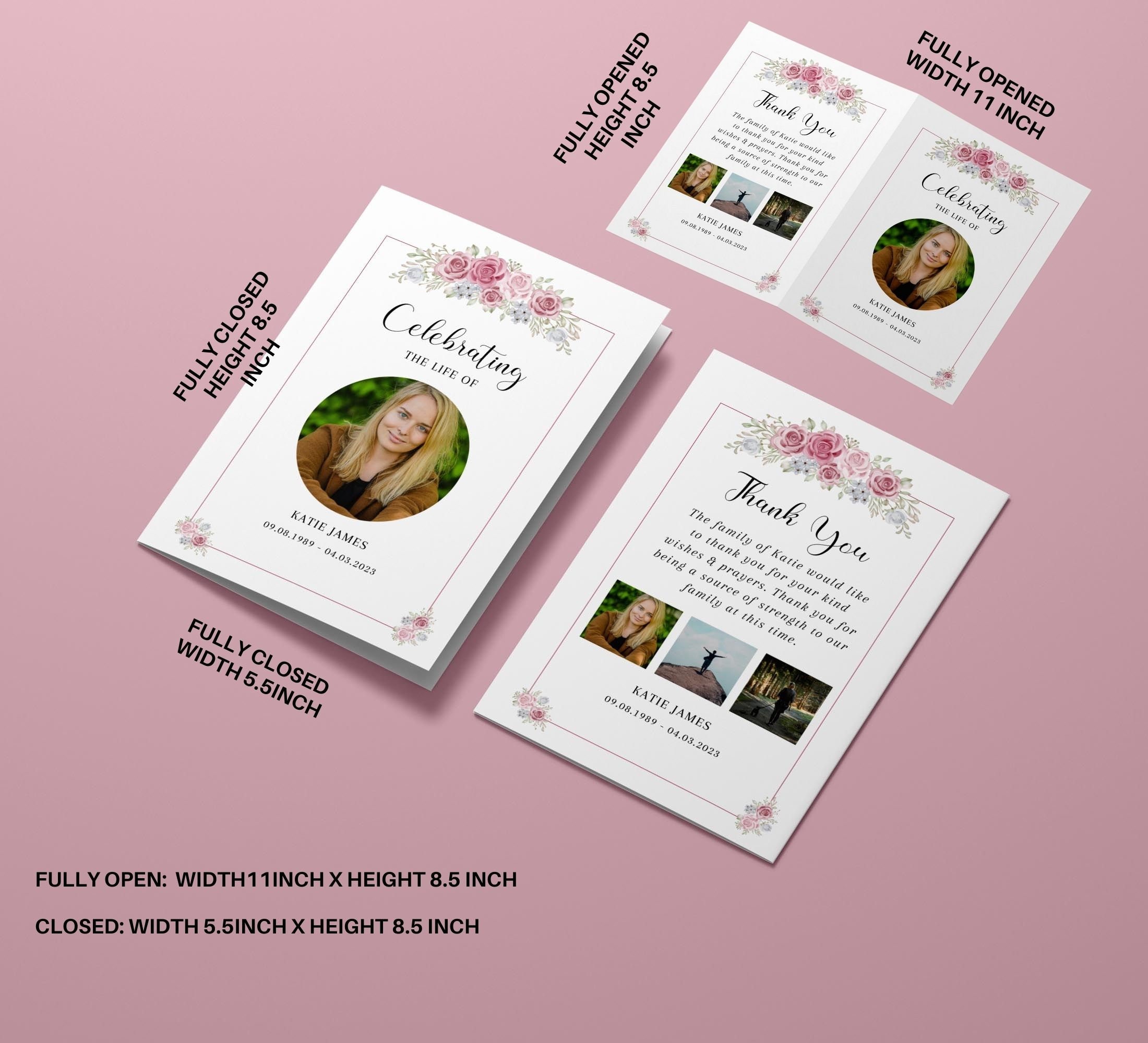 Pink Flower Funeral Template, Funeral Brochure, Pink Printable Obituary ...