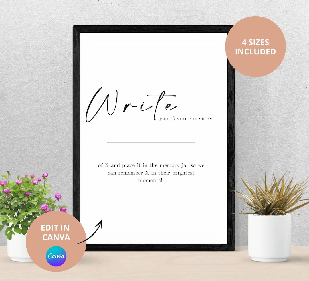 Memory Jar Sign, Minimalistic Editable Memorial Sign, Write A Memory ...