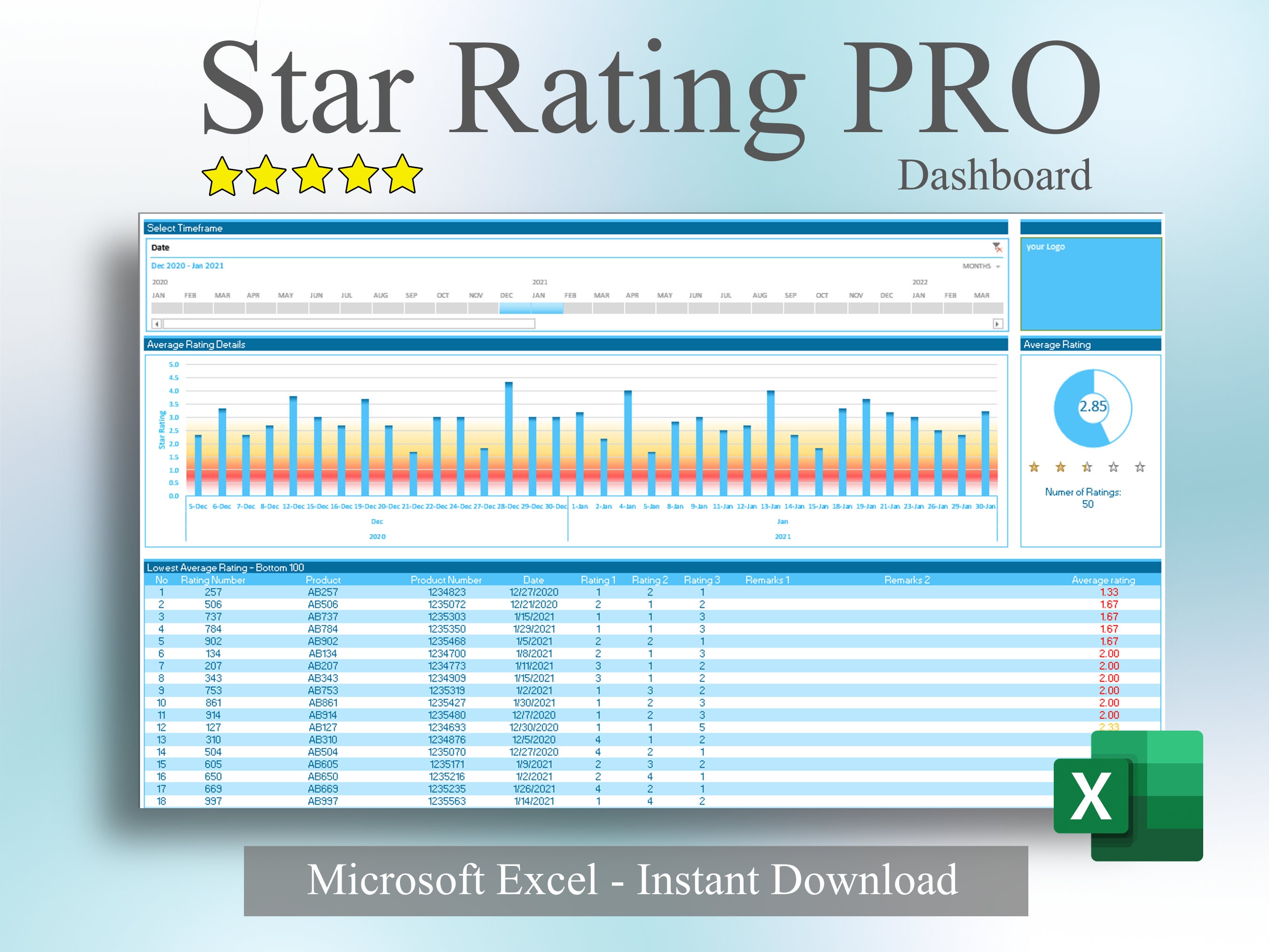 Star Rating PRO Spreadsheet Dashboard for Excel - Etsy