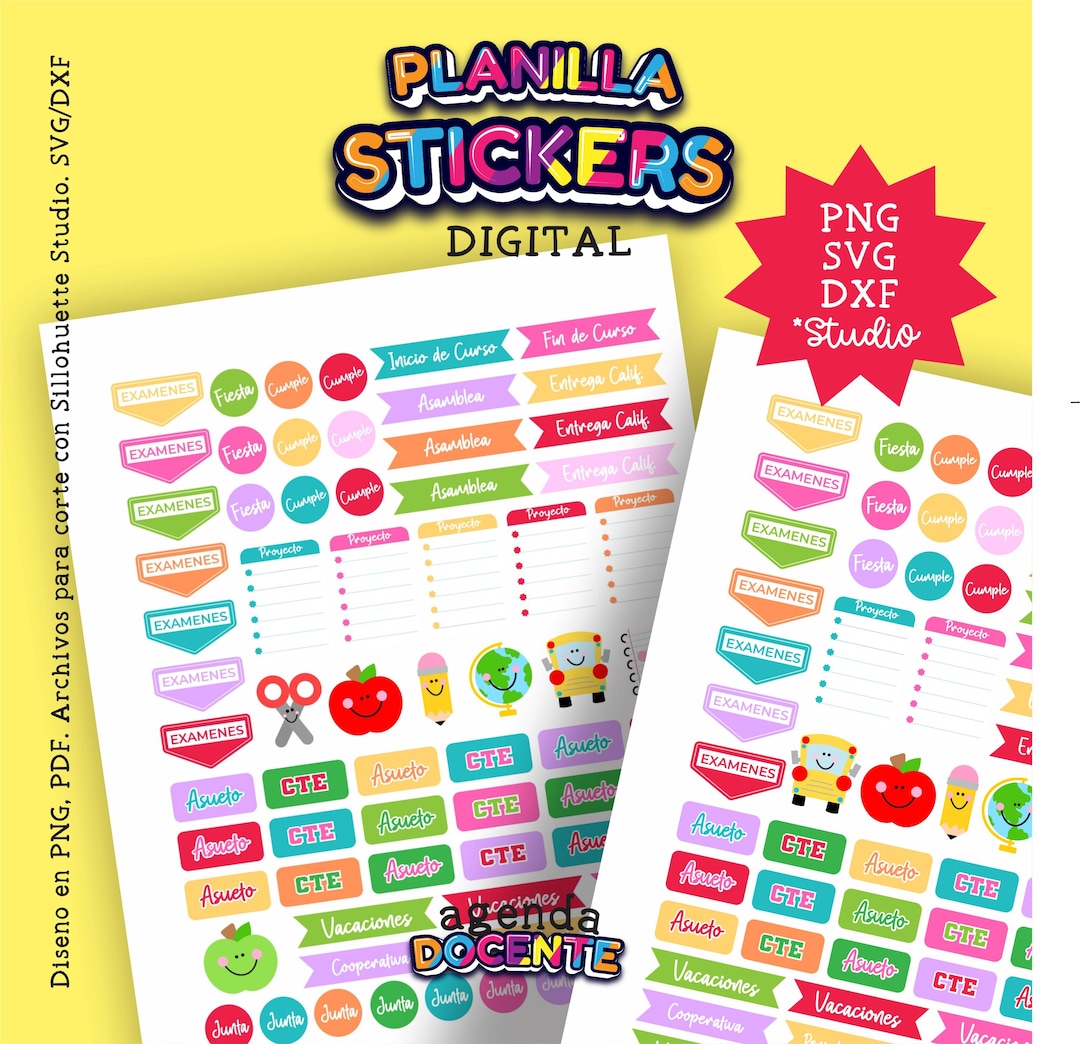 Planilla DIGITAL de stickers para Agenda Escolar, Stickers escolares ...
