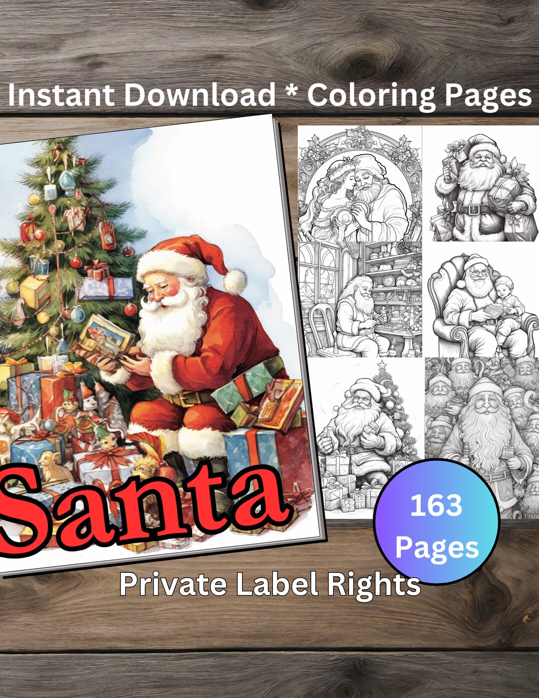 163 Santa Coloring Pages Printable Edit in Canva PNG JPG PDF Coloring ...