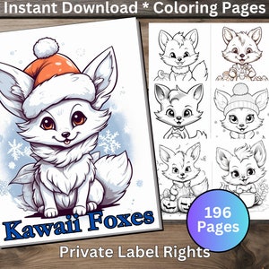 196 Cute Kawaii Foxes Coloring Book Pages Amazon KDP Halloween ...