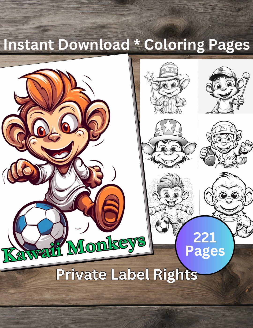 221 Cute Kawaii Monkeys Coloring Book Pages Amazon KDP Halloween ...