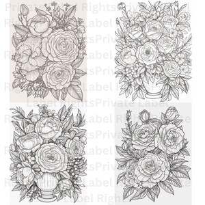 150 Rose Bouquets Adult Coloring Pages Amazon KDP Coloring Book ...