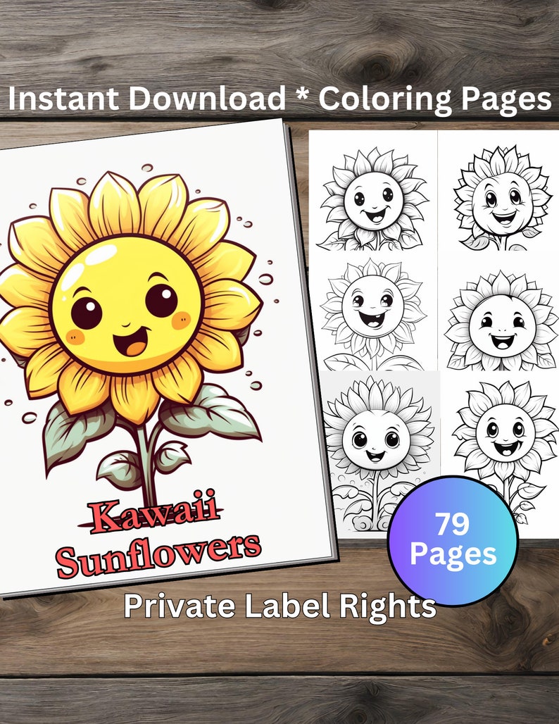 79 Cute Kawaii Sunflowers Coloring Book Pages Amazon KDP Halloween ...