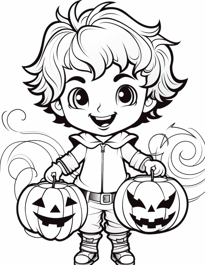 177 Kawaii Boys Kids Coloring Book Pages Amazon KDP Halloween ...