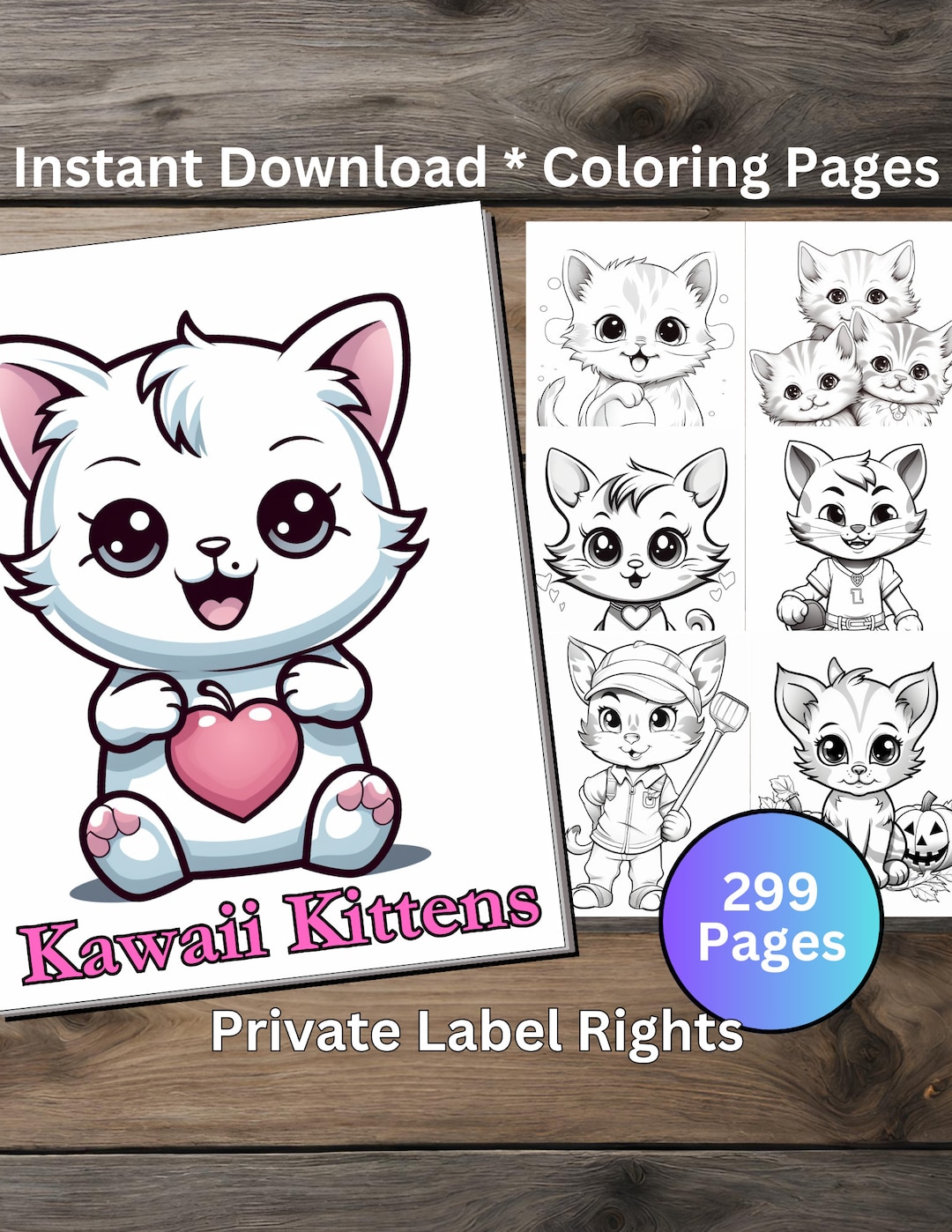299 Kawaii Kittens Kids Coloring Book Pages Amazon KDP Halloween ...