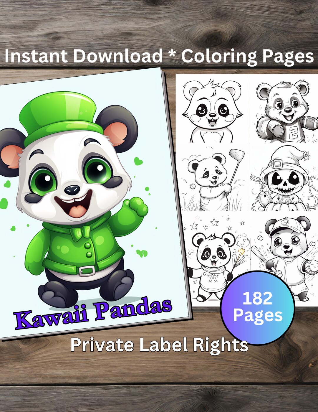 182 Kawaii Pandas Kids Coloring Book Pages Amazon KDP Halloween ...