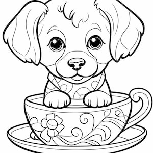 156 Puppies in Teacups Coloring Book Pages Plus 12 Cover Images ...